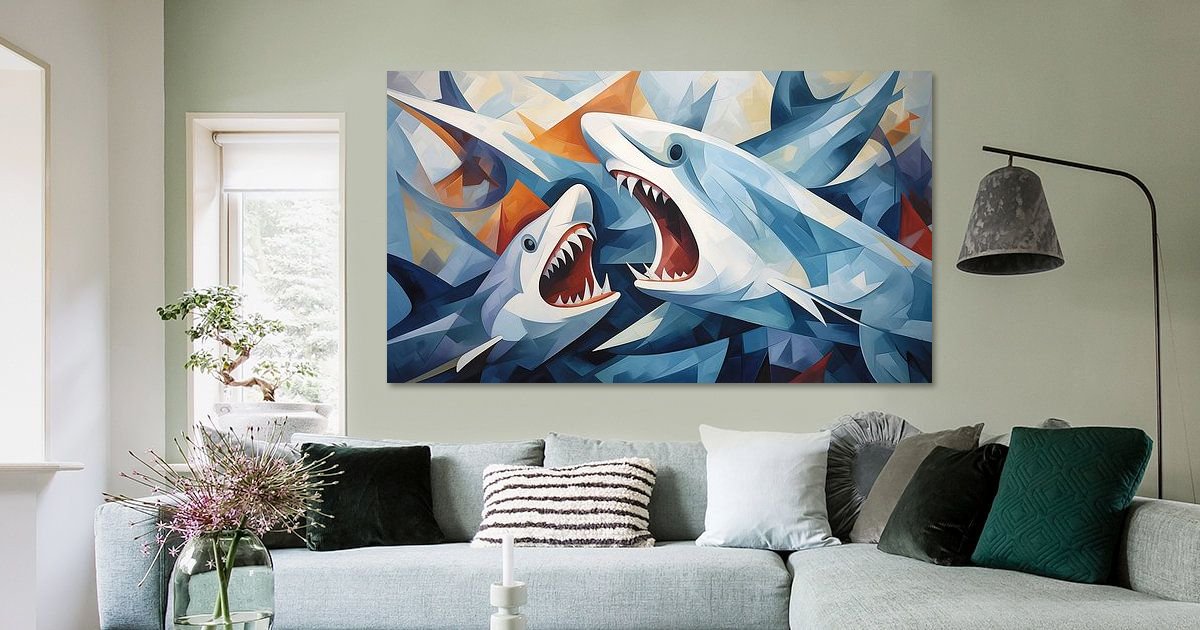 Abstracte haaien kubisme panorama van TheXclusive Art op canvas, behang en meer